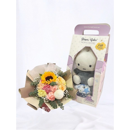 Miffy Diaper Cake and Pastel Bouquet Combi