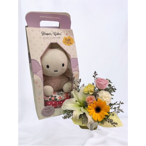 Miffy Diaper Cake and Mini Arrangement Combi