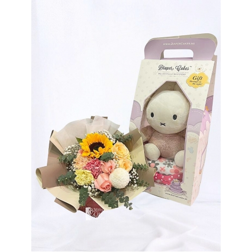 Miffy Diaper Cake and Pastel Bouquet Combi