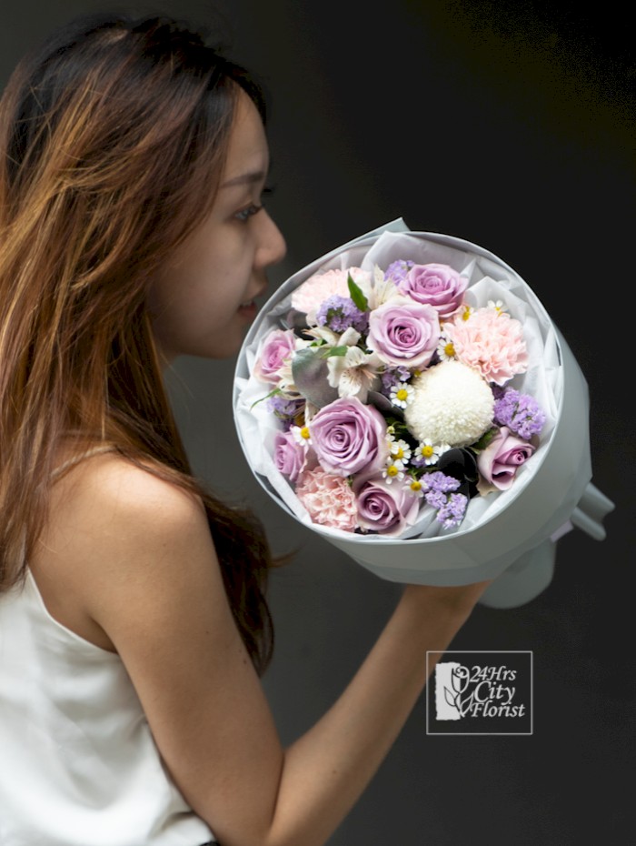 Lilac Special - Russian Wrapped Purple Bouquet - Lilac Rose Bouquet