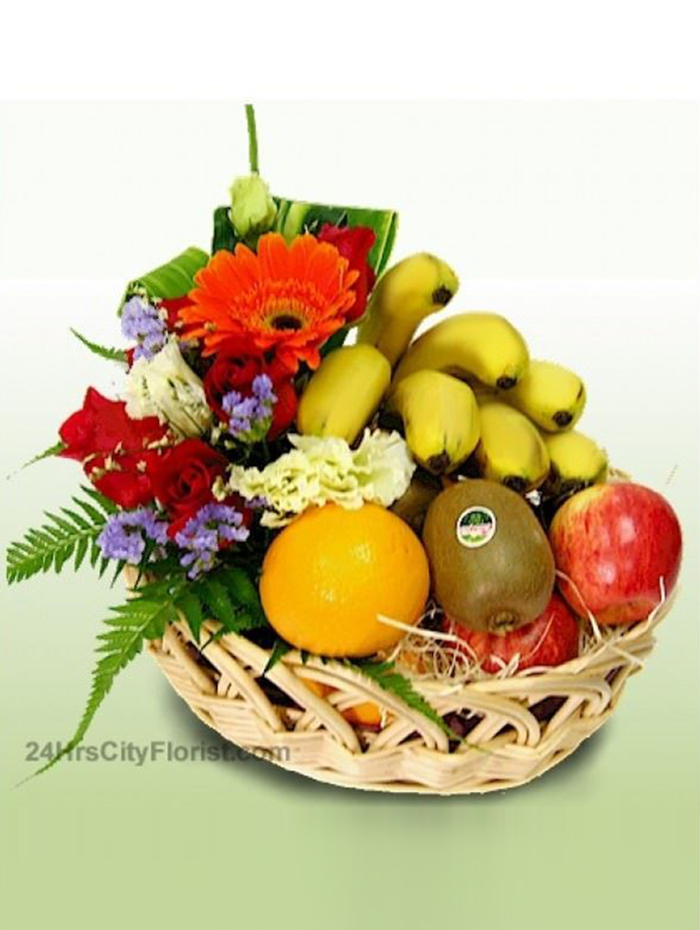 Fruit Basket - Fresh fruits with flowers arrangement. - S$89.00